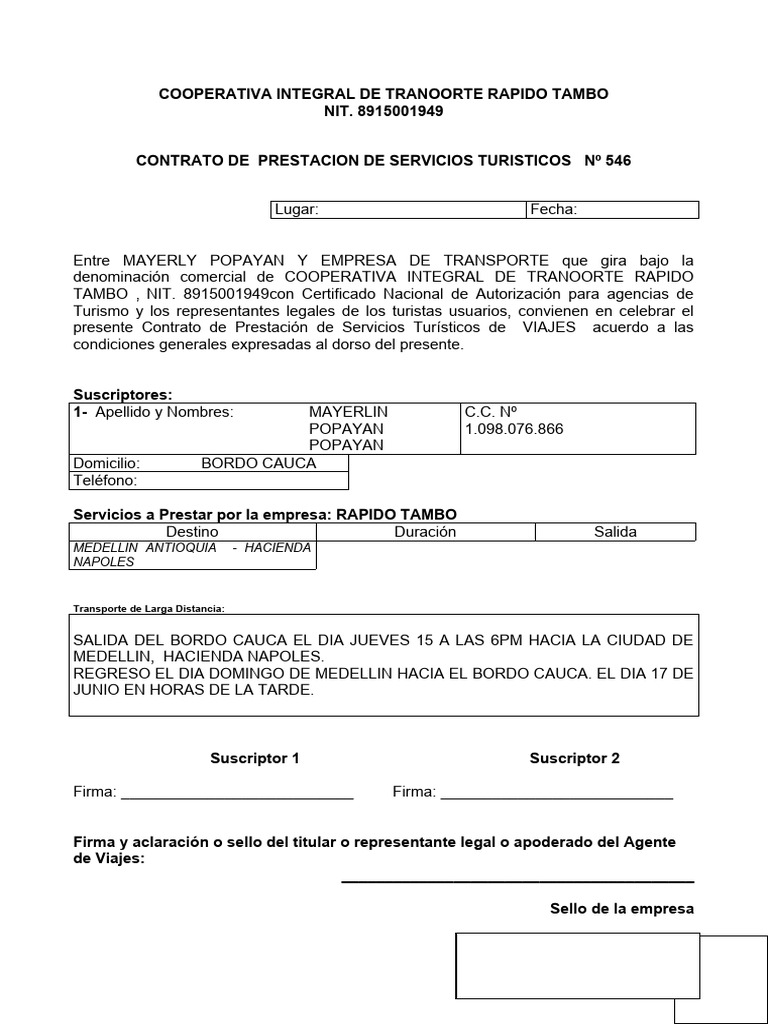 Contrato Rapido Tambo | PDF