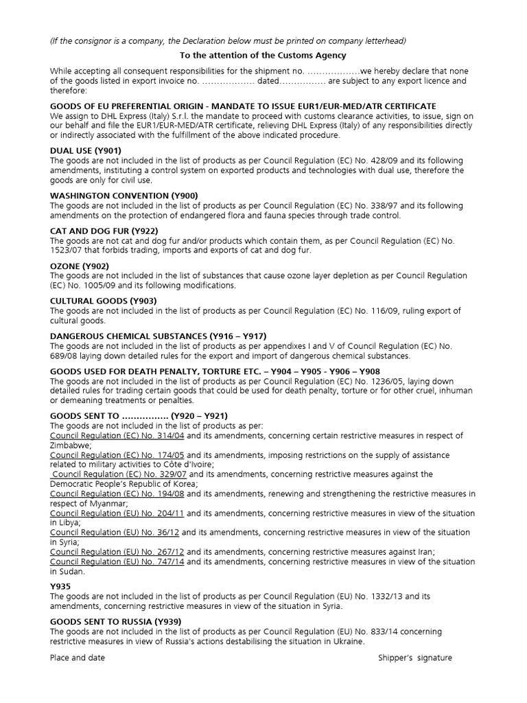 DHL Export Declaration | PDF | Government | International Relations