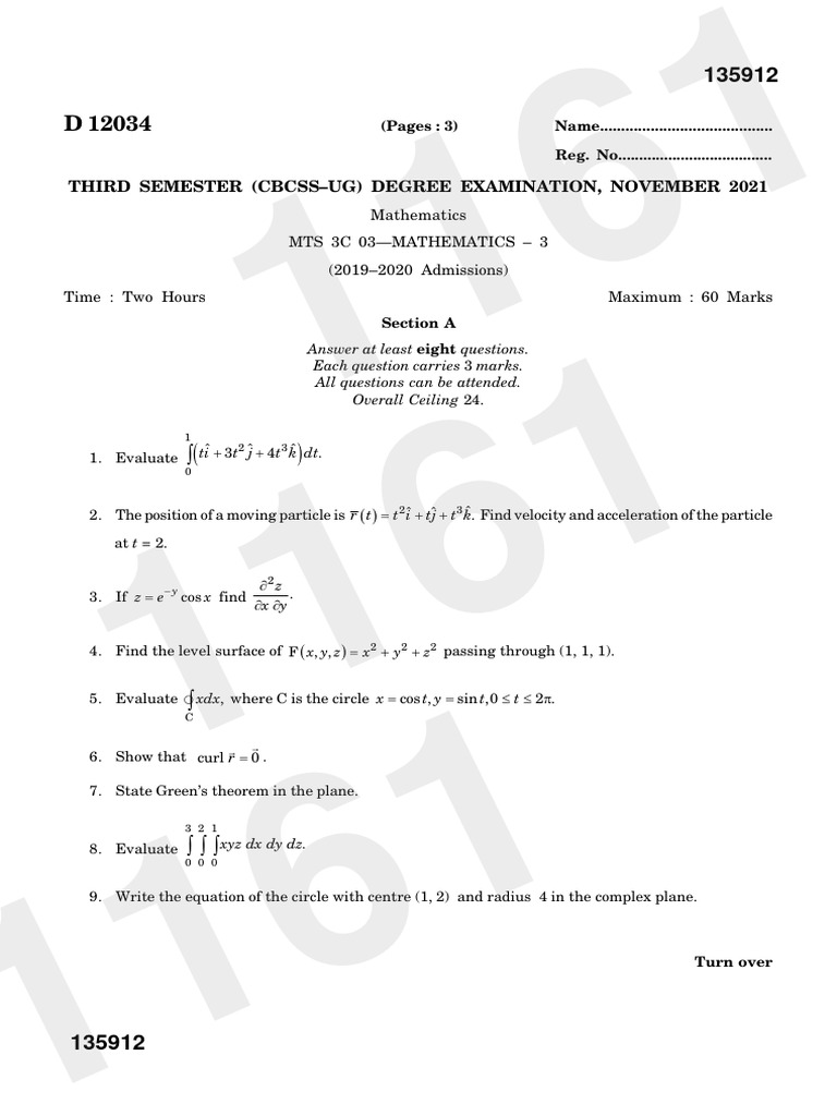 Mathematics-3 (2021) | PDF | Geometry | Physical Quantities