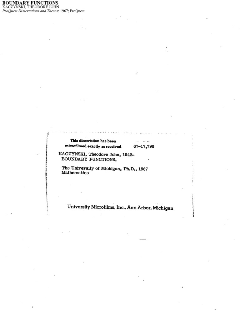 Theodore John Kaczynski - Boundary Functions (1967) | PDF | Analysis | Functions And Mappings