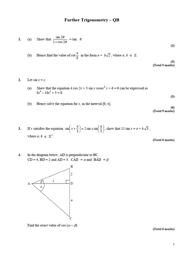 Advanced Trigonometry Problems and Solutions | PDF | Equations | Geometry