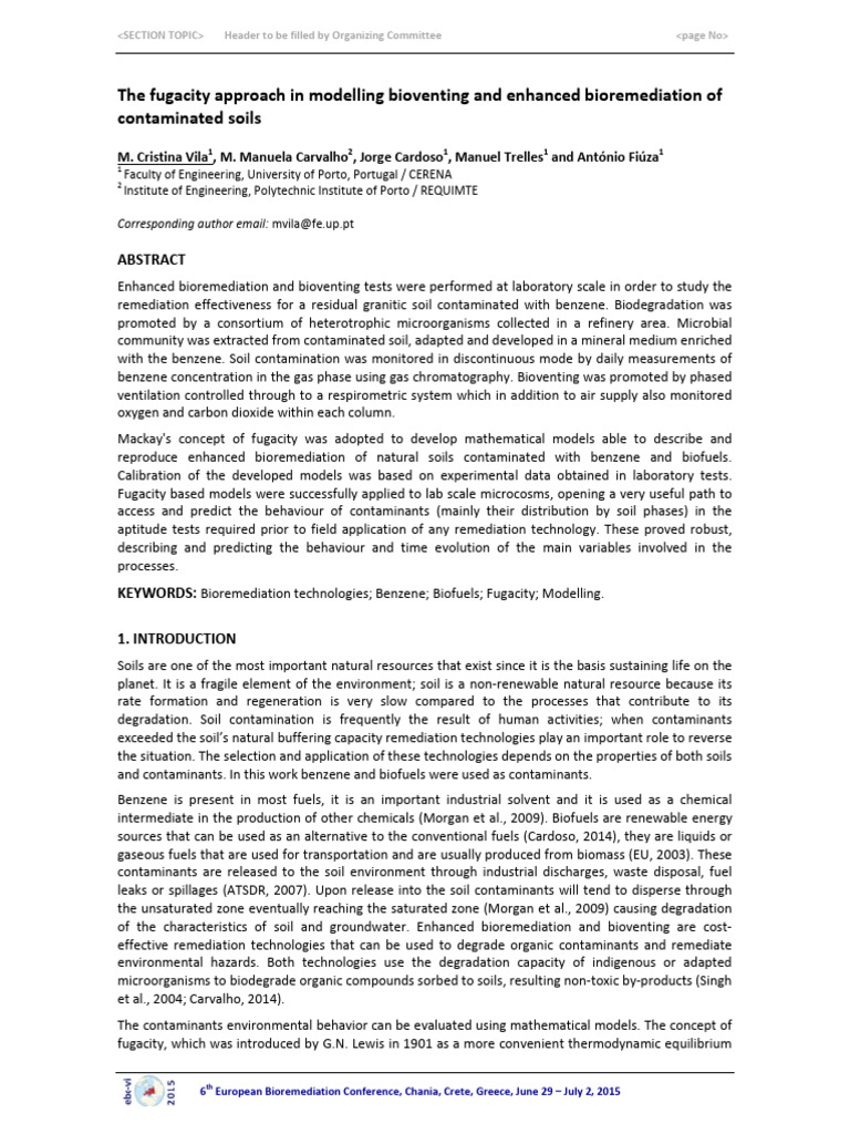 The Fugacity Approach in Modelling Bioventing and Enhanced Bioremediation of Contaminated Soils ...