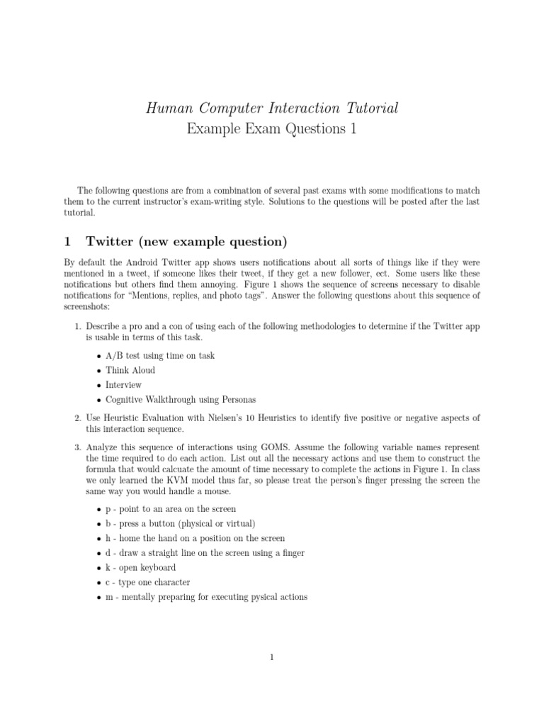 Human Computer Interaction Tutorial Example Exam Questions 1 | PDF