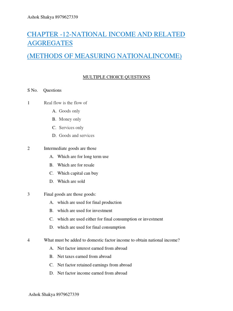 National Income Questions | PDF | Gross Domestic Product | Measures Of ...