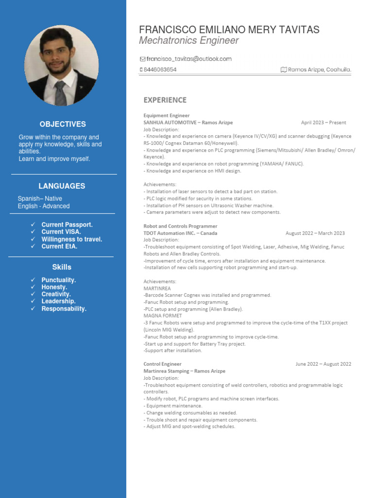 Resume 2024 | PDF | Programmable Logic Controller | Robot