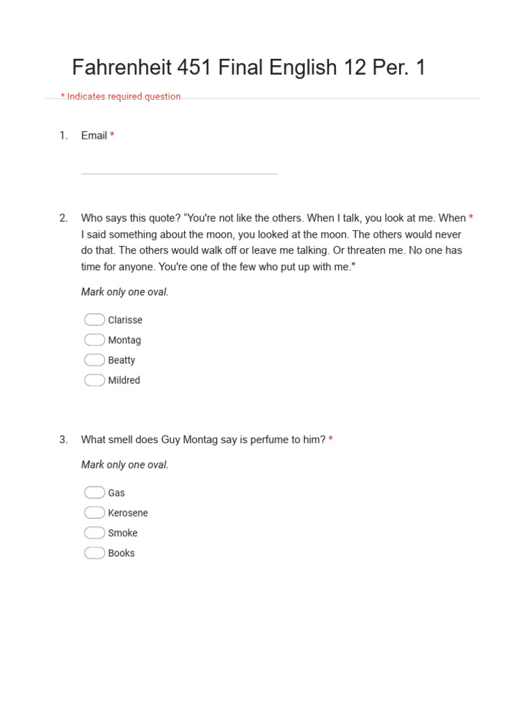 Fahrenheit 451 Final English 12 - Google Forms | PDF | General Fiction