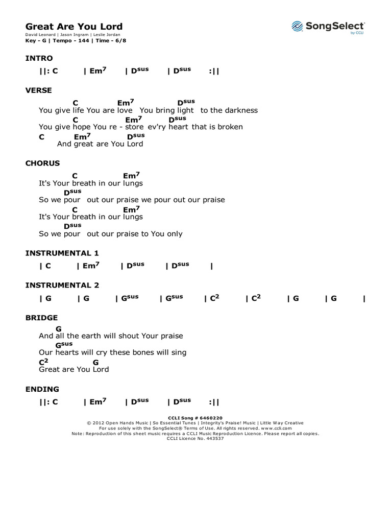 Great Are You Lord G | PDF