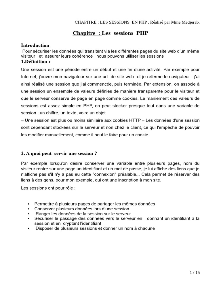 Les SESSIONS1php | PDF | Cookie (informatique) | PHP
