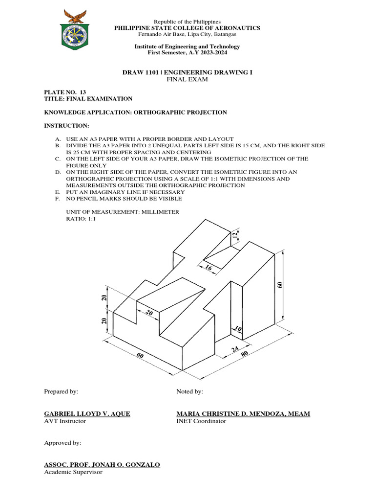Engineering Drawing I Final Exam Instructions | PDF