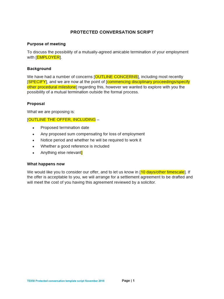 TE058 Protected Conversation Template Script November 2018 | PDF