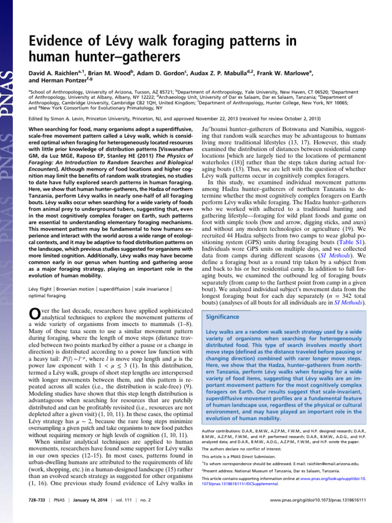 Evidence of Lévy Walk Foraging Patterns in Hunter-Gatherers | PDF ...