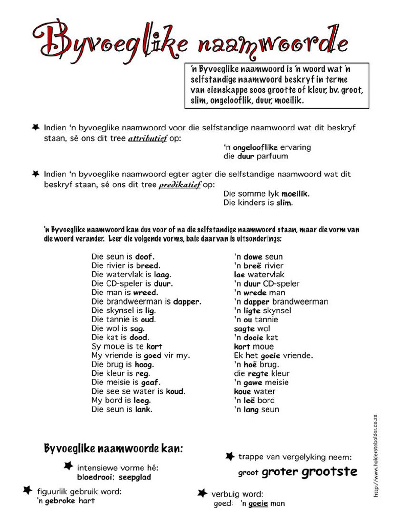 Byvoeglike Naamwoorde | PDF