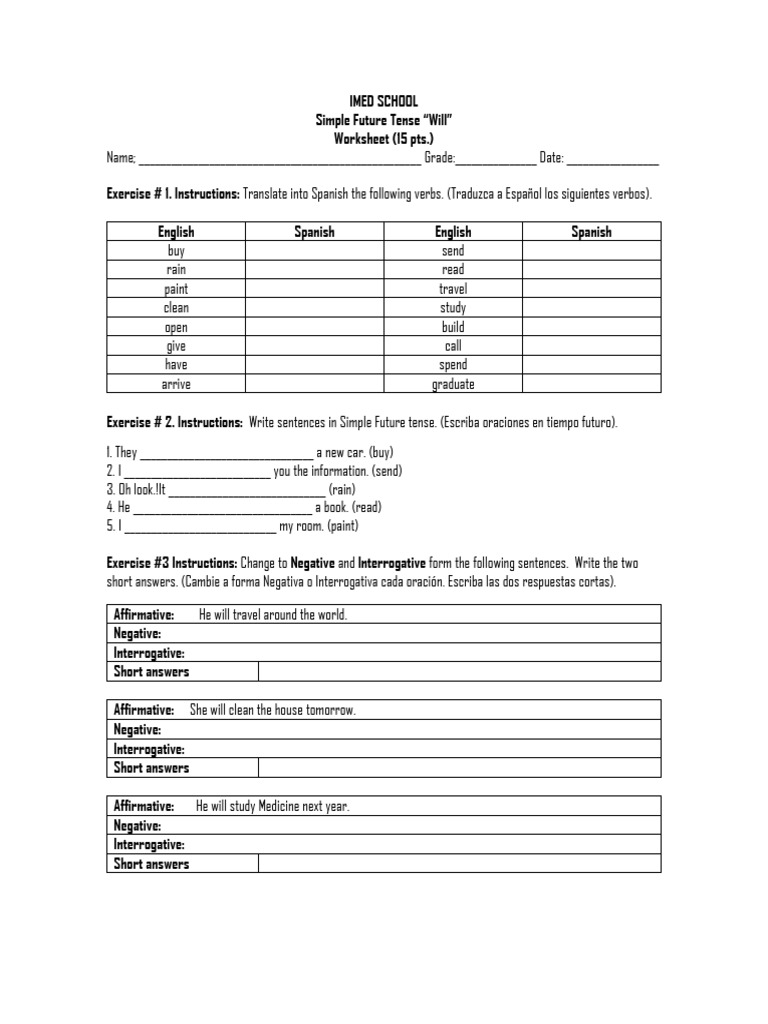 Simple Future Will Worksheet | PDF