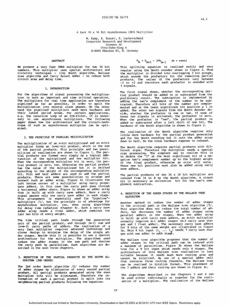 A Fast 16 × 16 Bit Asynchronous CMOS Multiplier | PDF | Theoretical ...