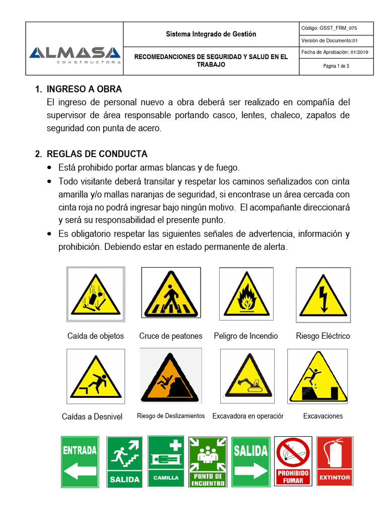 GSST - FRM - 075-Recomendaciones SST | PDF