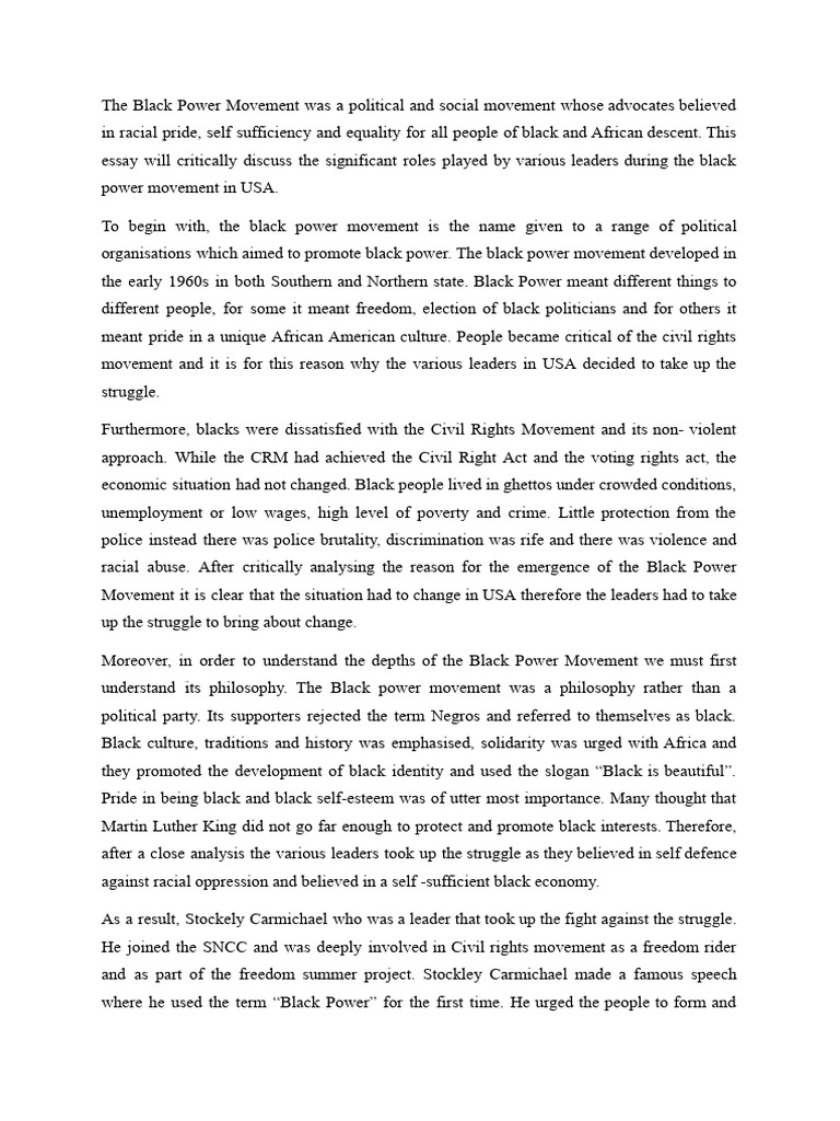 Black Power Movement Essay Grade 12 | PDF | Black Power | Black Panther ...