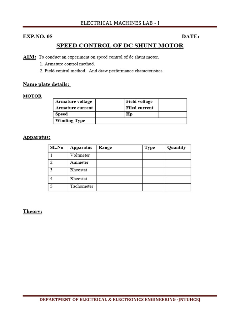 05 Speed Control of DC Shunt Motor | PDF | Electric Motor | Electric Generator