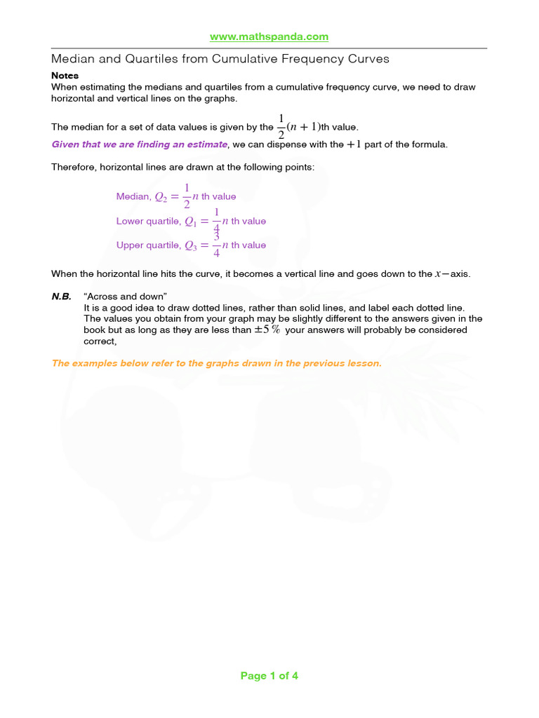 Median And Quartiles From Cumulative Frequency Curves Wes Pdf Quartile Median