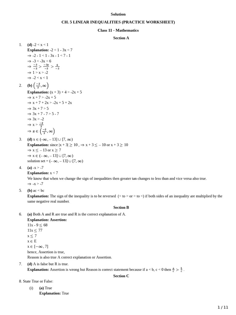 Linear Inequalities Practice Worksheet | PDF | Inequality (Mathematics ...