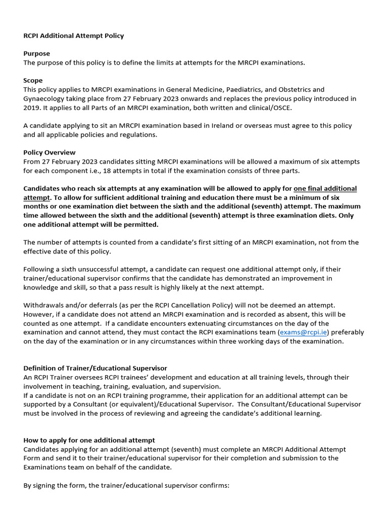 Limited Attempts Policy - February 2023 | PDF | Medicine | Internal ...