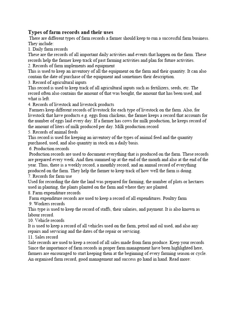 Types of Farm Records and Their Uses | PDF | Livestock | Farms