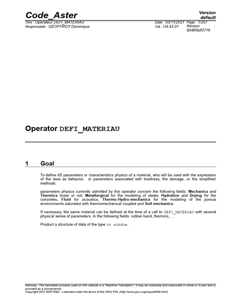 Code - Aster: Operator DEFI - MATERIAU | Download Free PDF | Physical Sciences