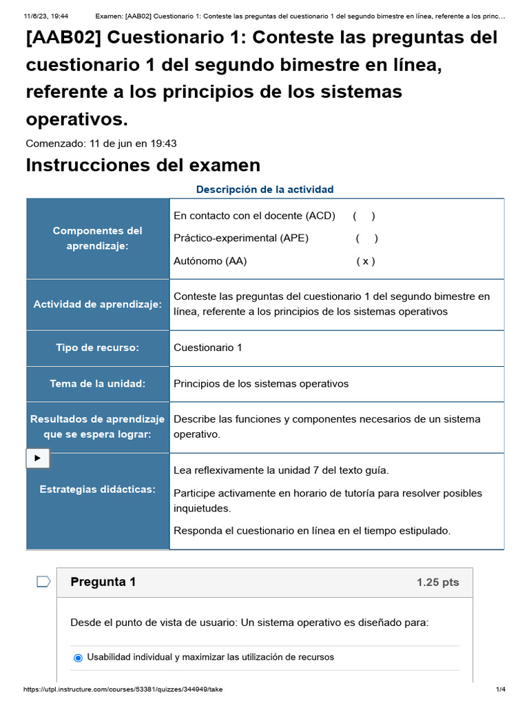 Examen - (AAB02) Cuestionario 1 - Conteste Las Preguntas Del ...