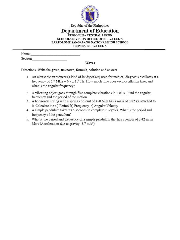 Waves Problem Set | PDF