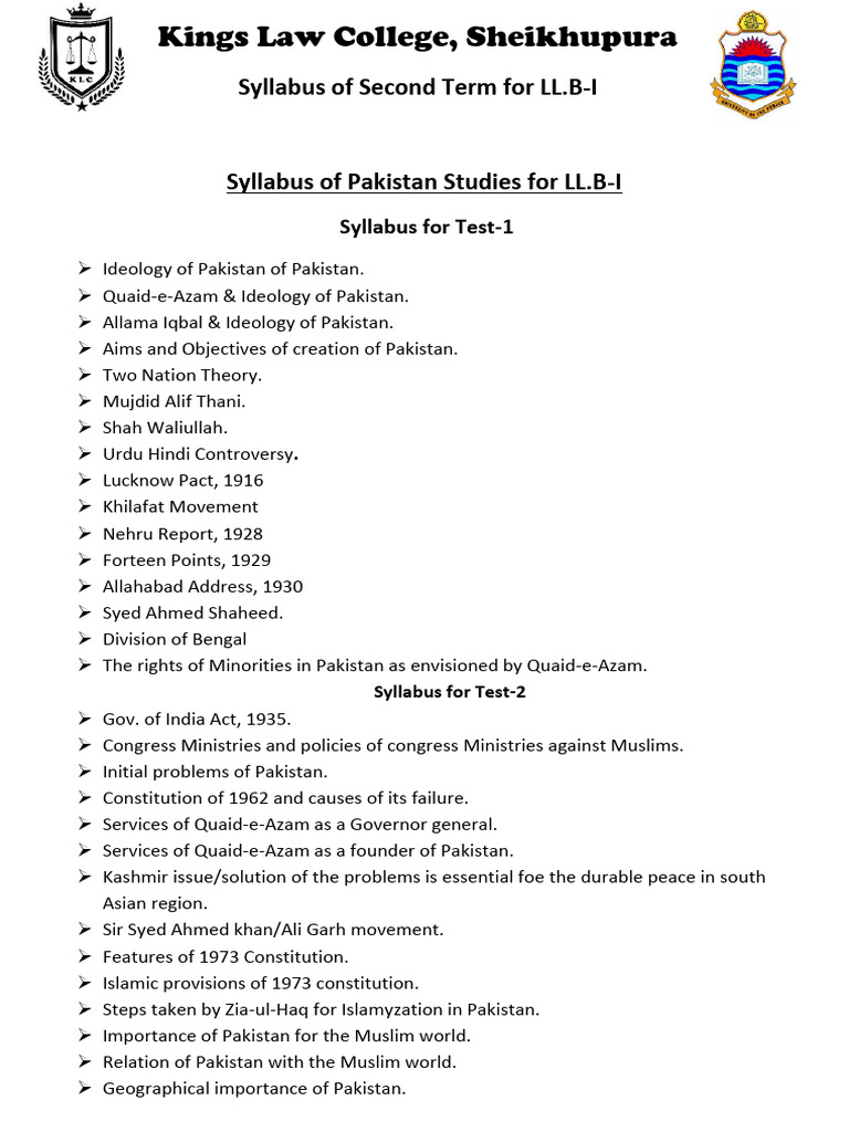 Syllabus 2nd Term Part1 | PDF | Muhammad Ali Jinnah | Two Nation Theory