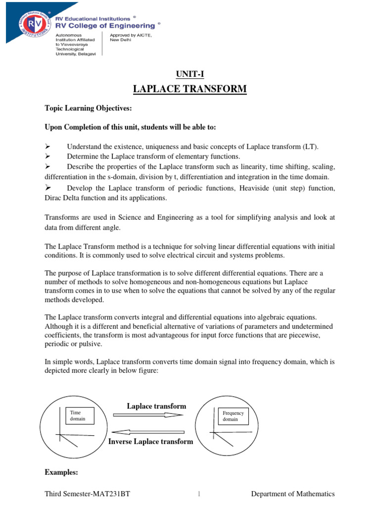 MAT231BT - Laplace Transforms | PDF | Laplace Transform | Equations MAT231BT - Laplace Transforms | PDF | Laplace Transform | Equations
