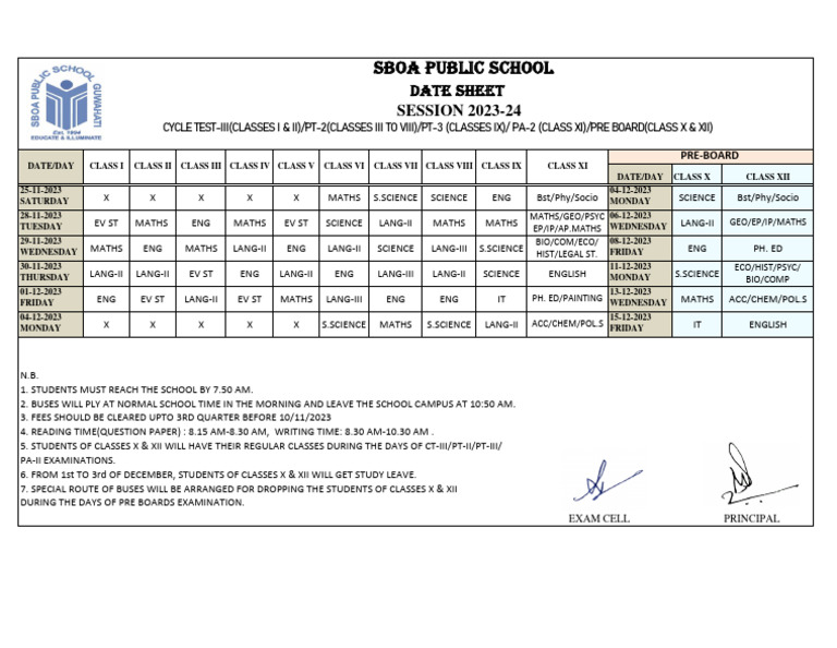 Time Table Pt 2 Preboard | PDF