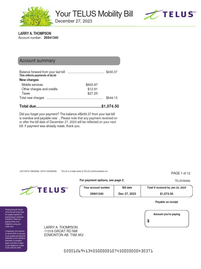 Telus 26941340 2023 12 27 | PDF | Payments | Financial Services