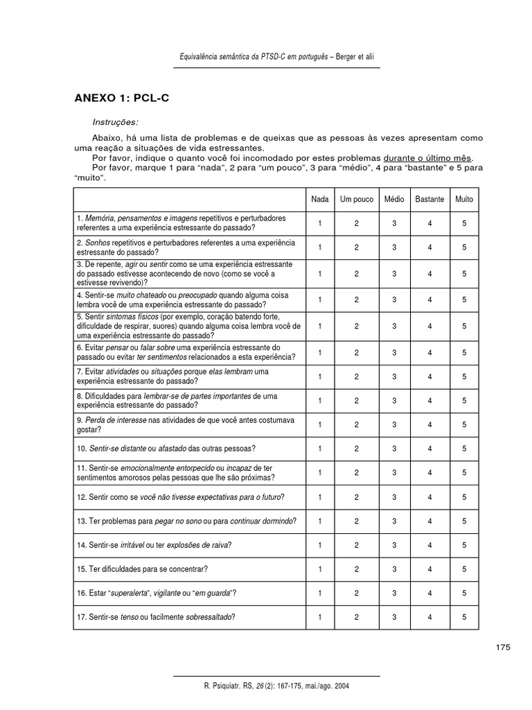 Tept - Escala | Download grátis PDF | Pensamento | Psicologia