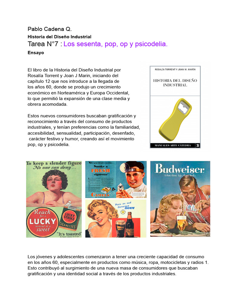 Tarea N°7 - Los Sesenta, Pop, Op y Psicodelia.-Pablo Cadena Q. | PDF | Diseño