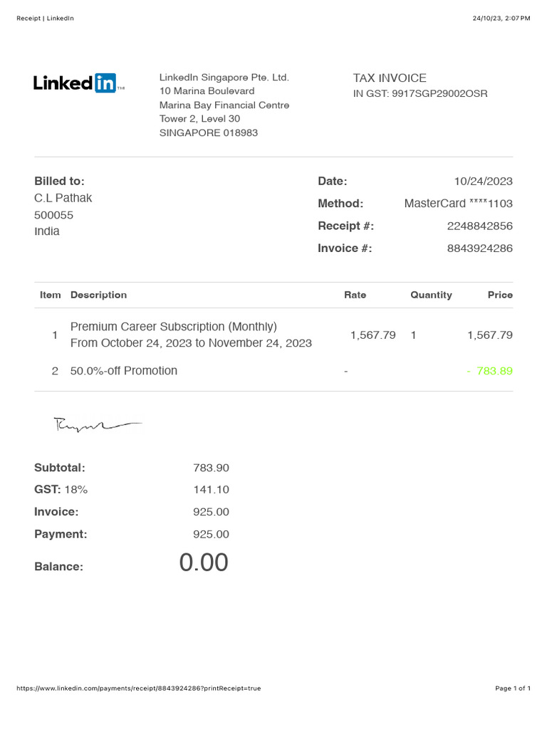Receipt - LinkedIn | PDF