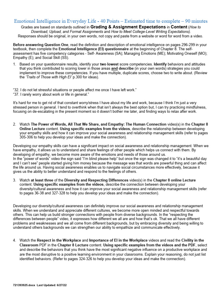 Emotional Intelligence in Everyday Life - Revised SP23 2 | PDF