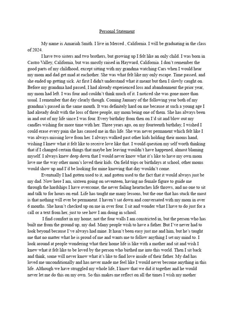 Amariah Smith - Personal Statement 1 | PDF