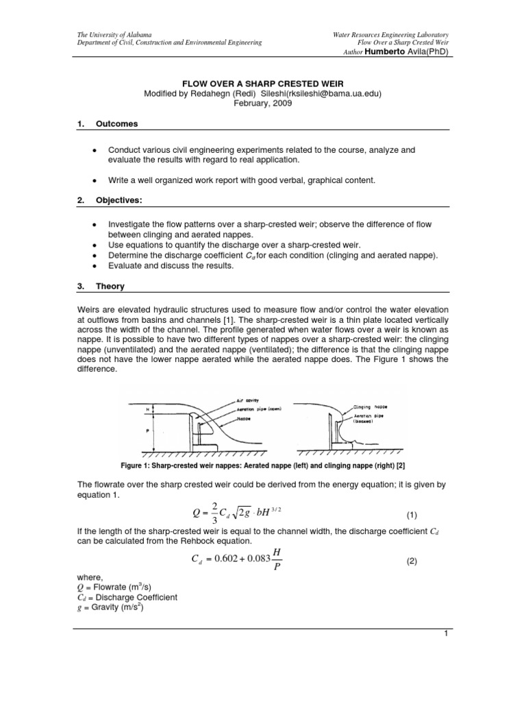 Sharp Crested Weir | PDF | Logarithm | Flow Measurement