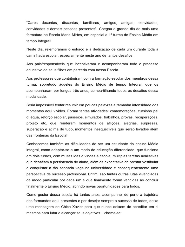 Discurso Diretor | PDF | Escolas