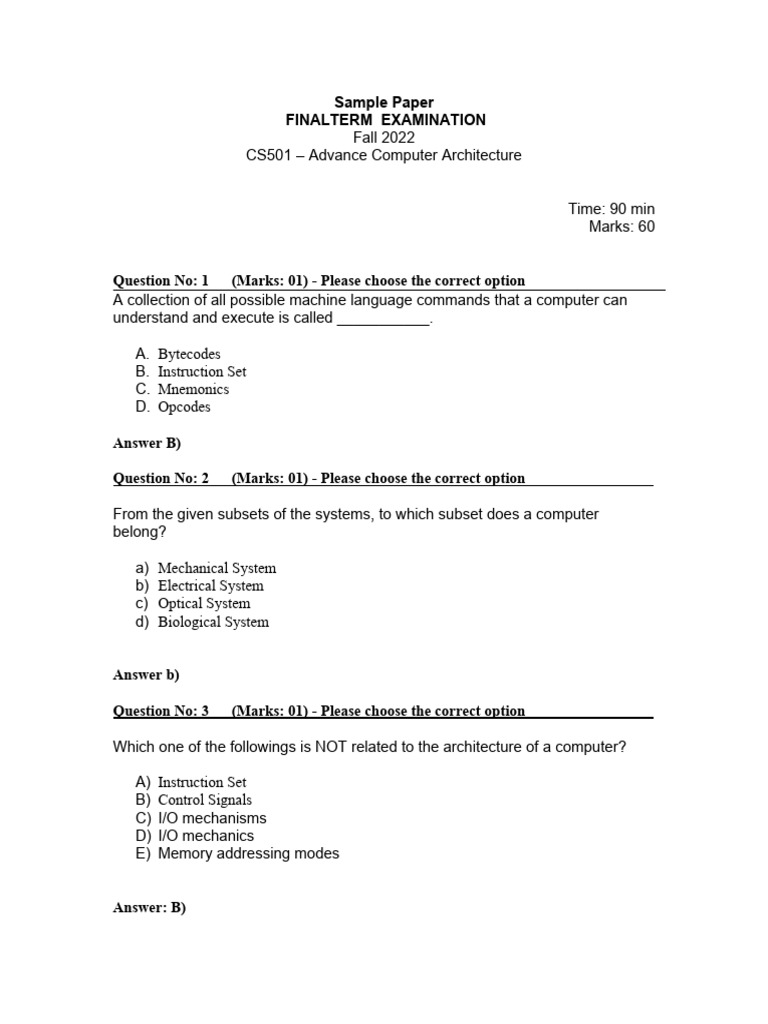 Sample Paper CS501 | PDF | Central Processing Unit | Electrical Engineering