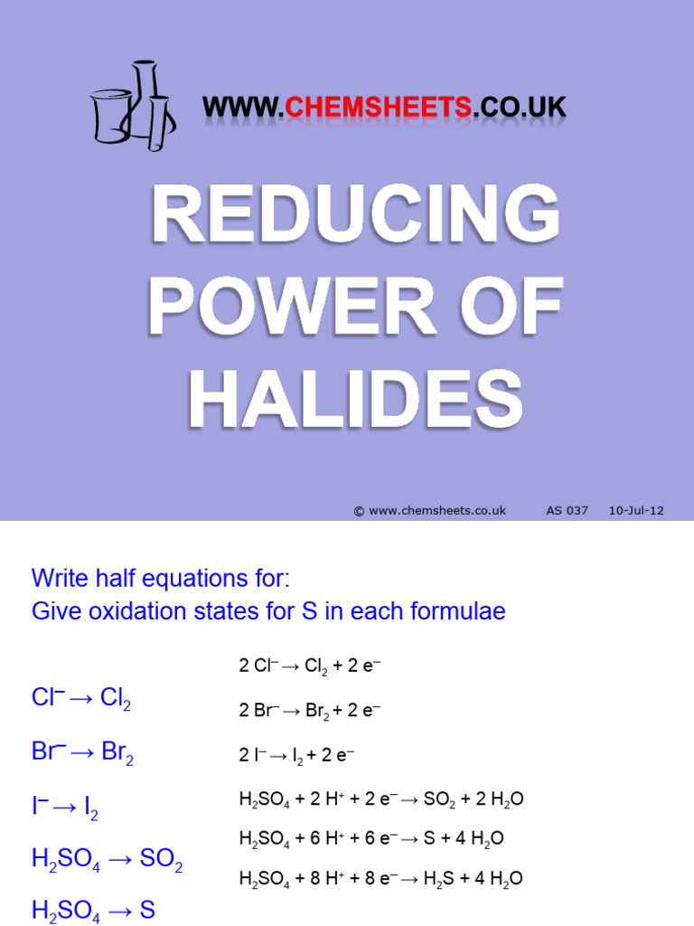 Chemsheets AS 037 (Halide Reducing Power) | PDF | Chlorine | Redox