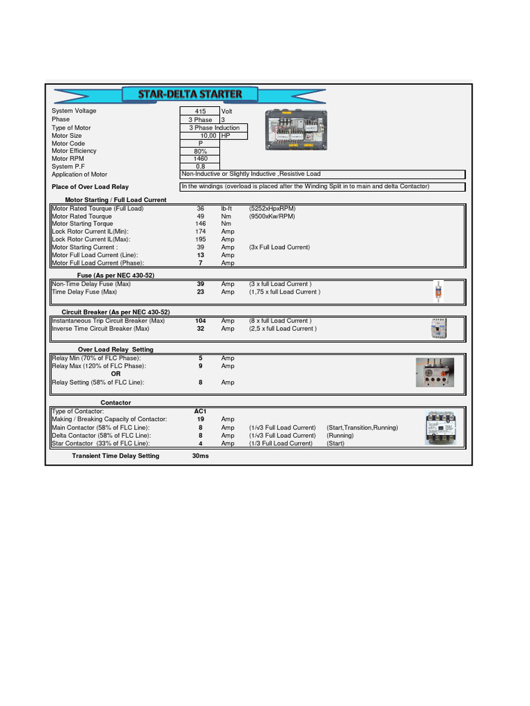 3 Phase Motor Electrical Specs | PDF | Electric Motor | Relay