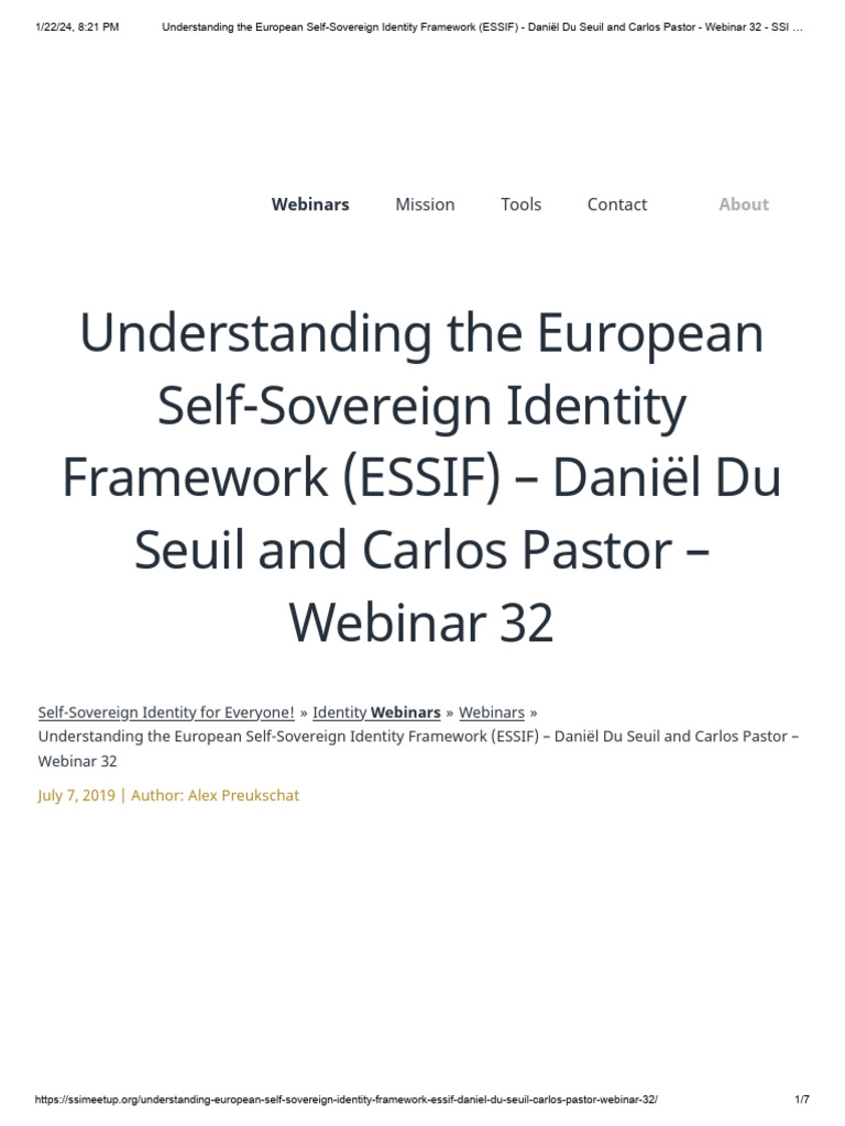 Understanding The European Self-Sovereign Identity Framework (ESSIF) - Daniël Du Seuil and ...