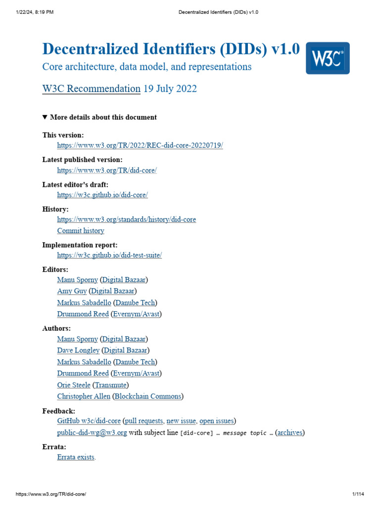 Decentralized Identifiers (DIDs) v1.0 | PDF | Uniform Resource ...