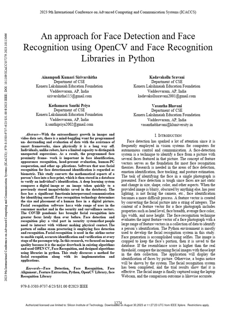 An Approach For Face Detection And Face Recognition Using Opencv And Face Recognition Libraries 9393