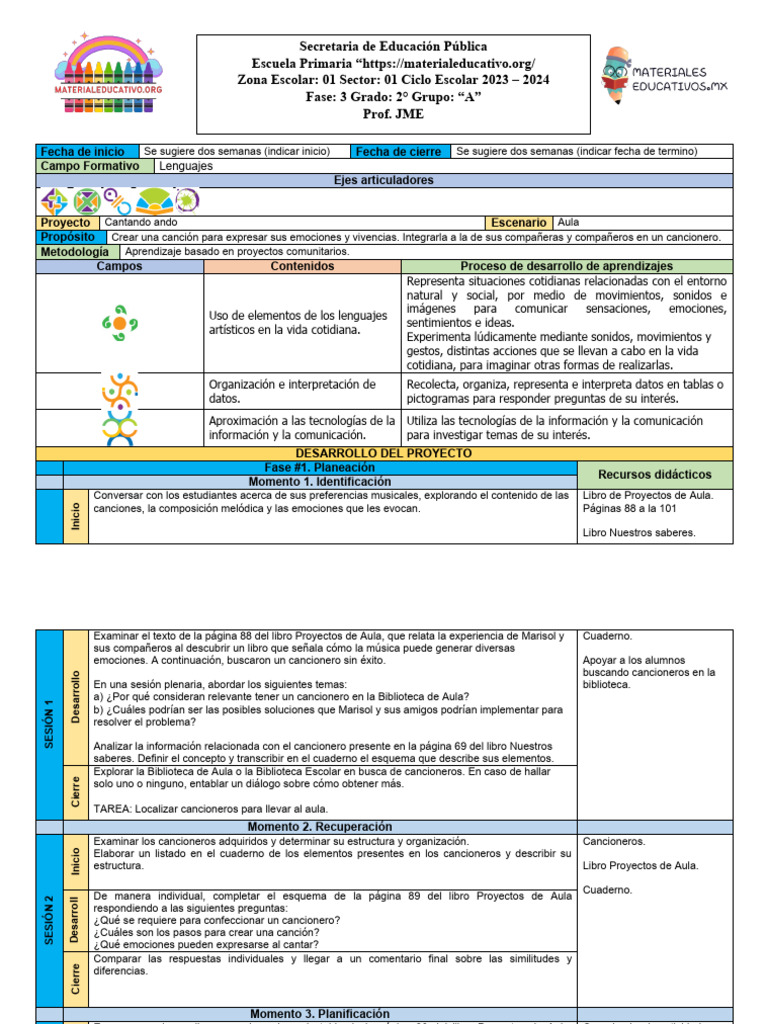 Proyecto "Cantando Ando" para 2° Grado | PDF | Rima | Canciones