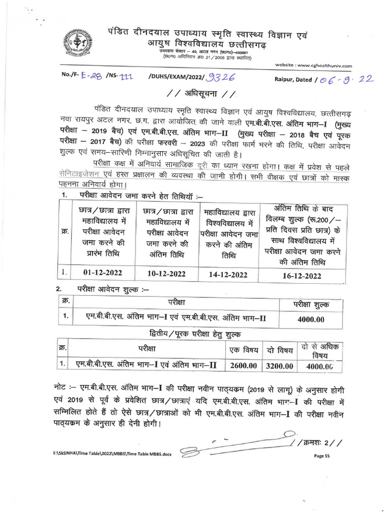 Time Table of MBBS Final Part-I & II | PDF