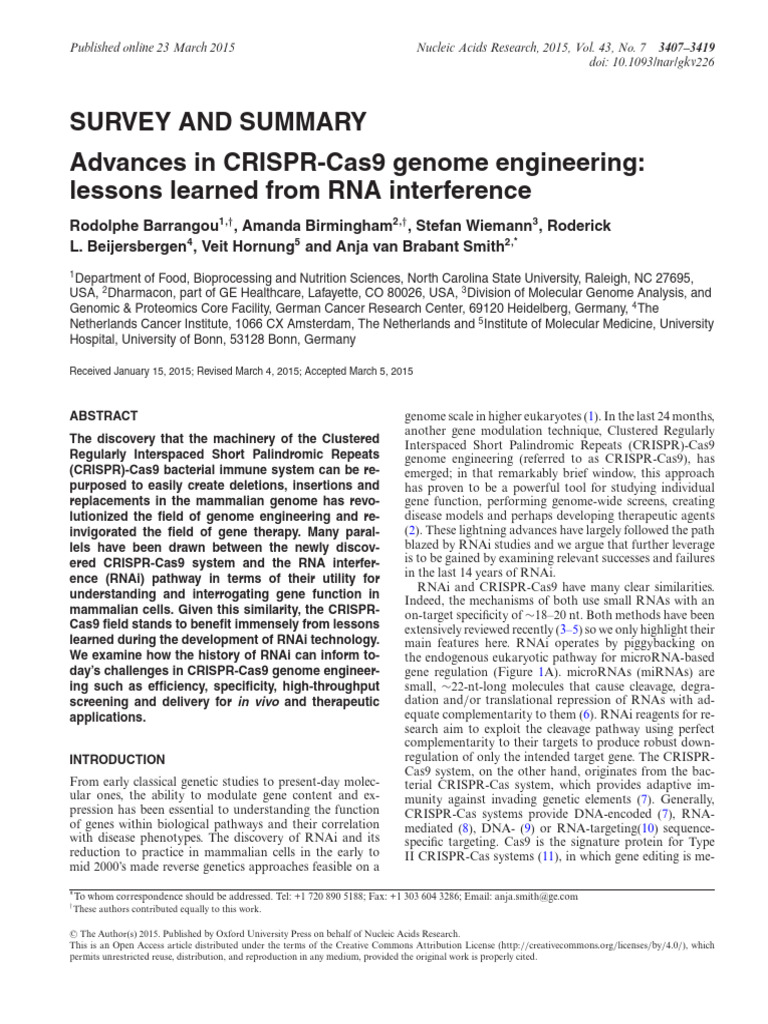 Advances in CRISPR-Cas9 genome engineering: lessons learned from RNA interference | PDF | Rna ...