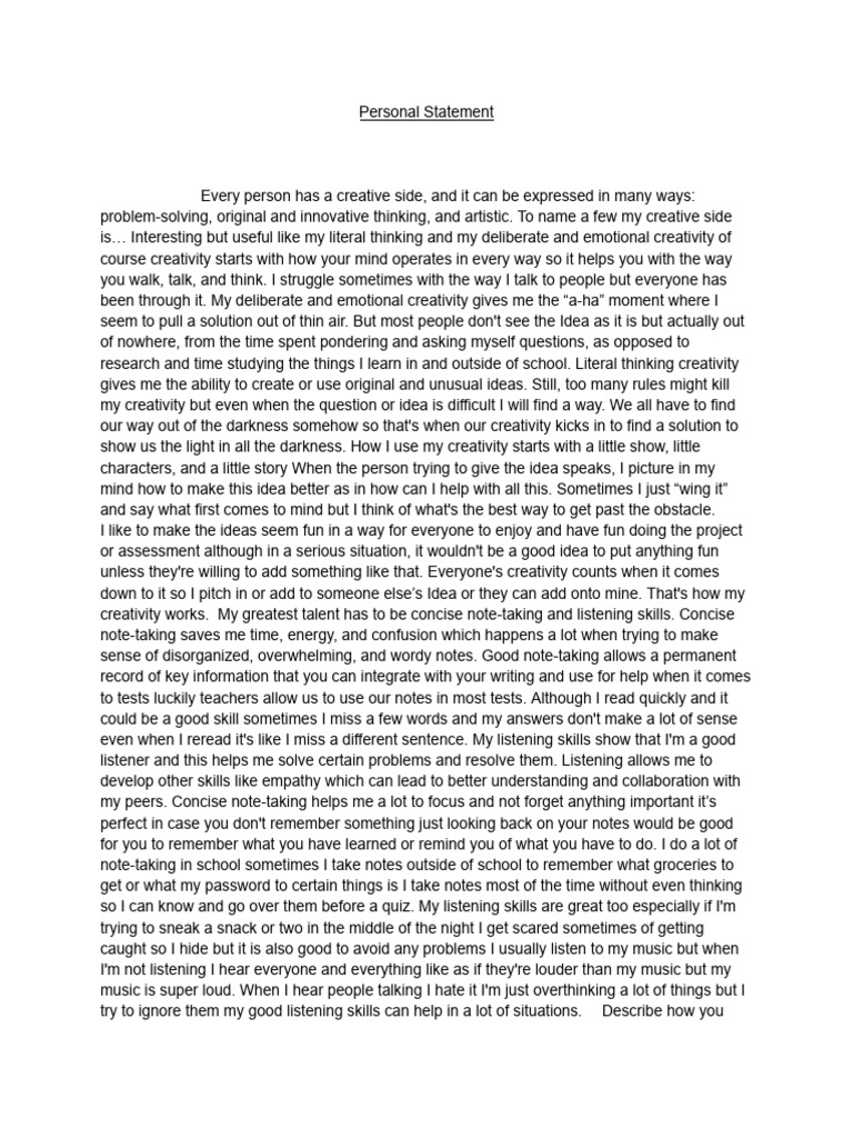 brianna gutierrez - personal statement | PDF | Creativity | Thought