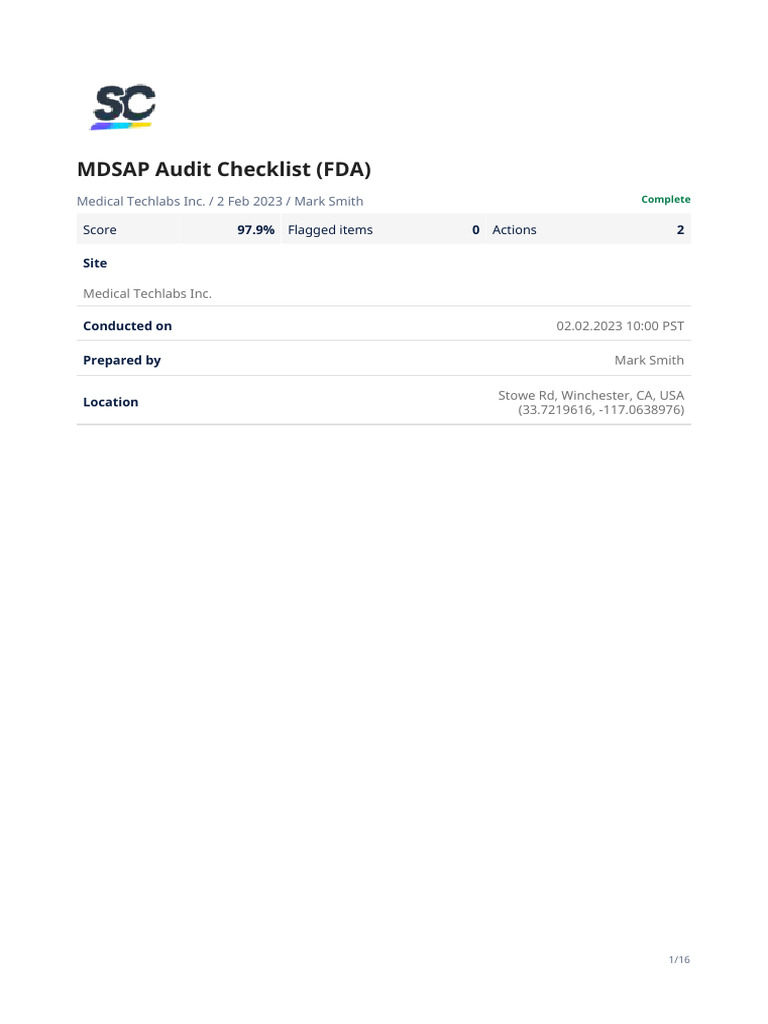 MDSAP Audit Checklist Overview | PDF | Quality Management System | Audit